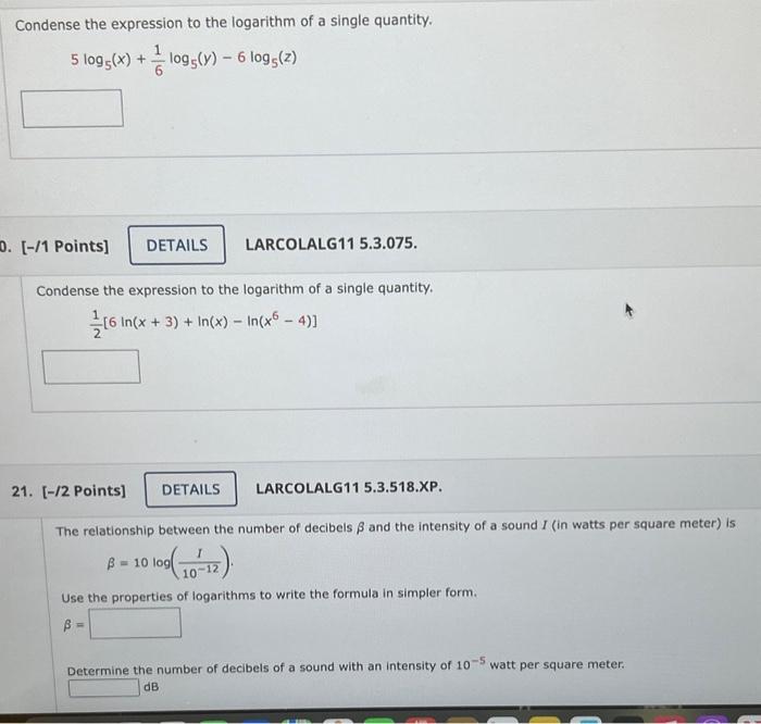 Solved Condense the expression to the logarithm of a single | Chegg.com
