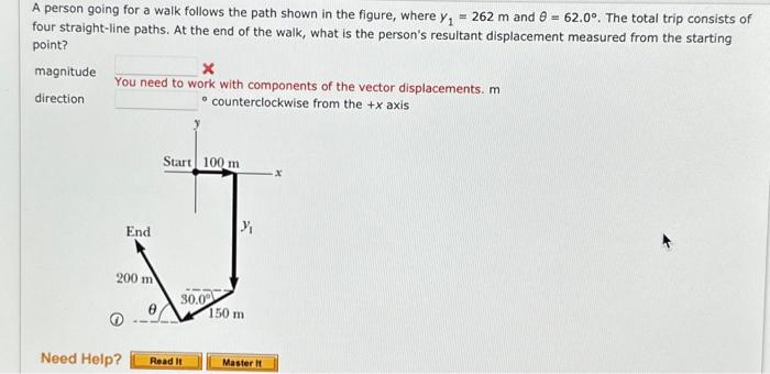 Solved A person going for a walk follows the path shown in | Chegg.com