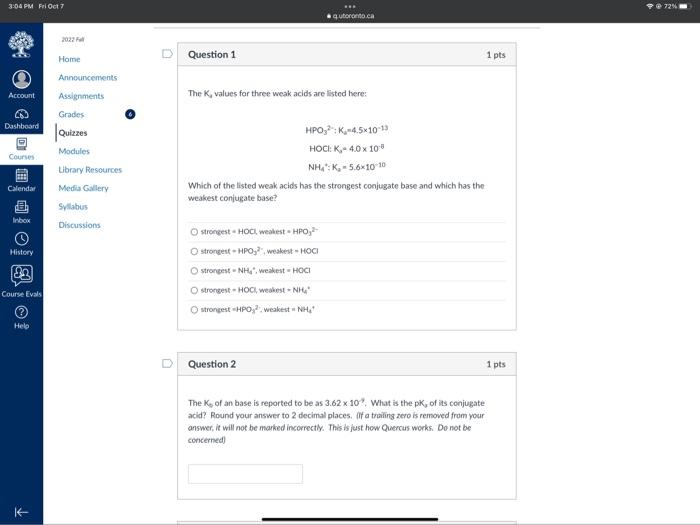 Solved The K1 values for three weak acids are listed here: | Chegg.com