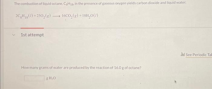Solved The combustion of liquid octane, C8H18, in the | Chegg.com