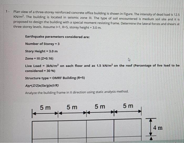Solved 14 Plan view of a three-storey reinforced concrete | Chegg.com