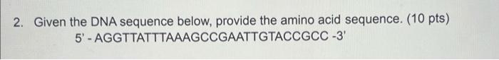 Solved 2. Given the DNA sequence below, provide the amino | Chegg.com