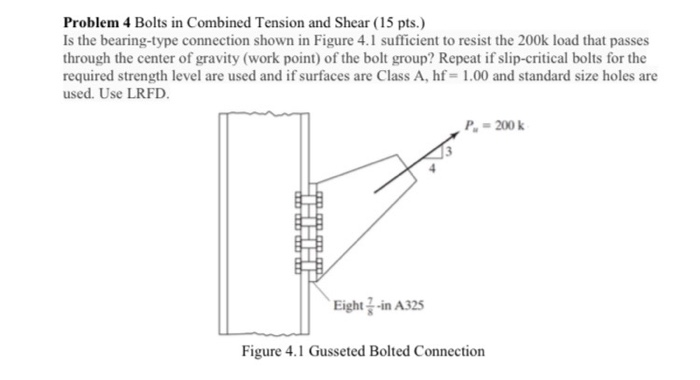 Solved Problem 4 Bolts in Combined Tension and Shear (15 | Chegg.com