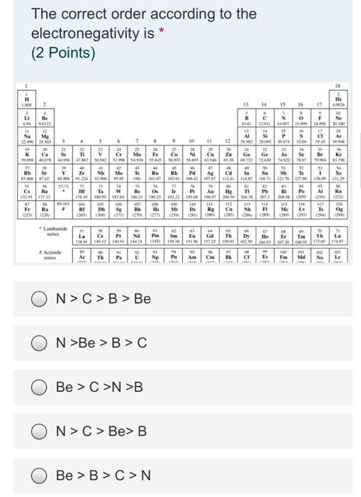 Solved The correct order according to the electronegativity | Chegg.com