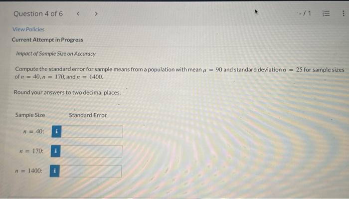 Solved Compute the standard error for sample means from a | Chegg.com