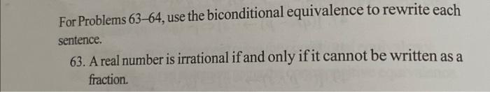 Solved For Problems 63−64, use the biconditional equivalence | Chegg.com