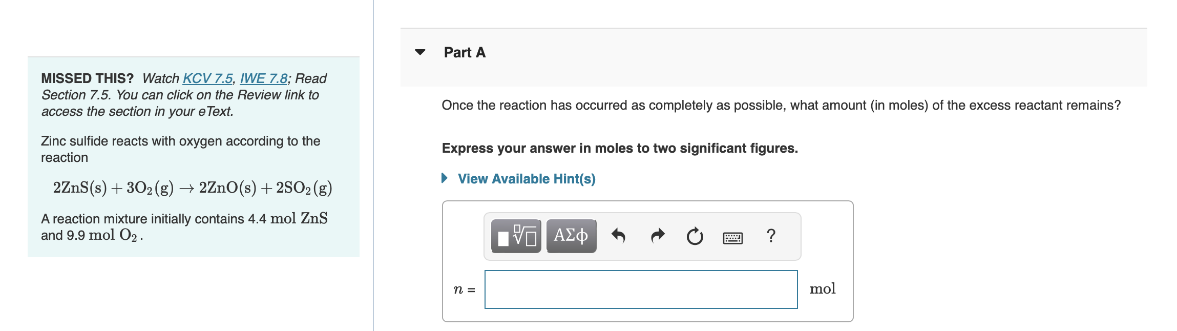 Solved Part AMISSED THIS? Watch KCV 7.5, ﻿IWE 7.8; | Chegg.com