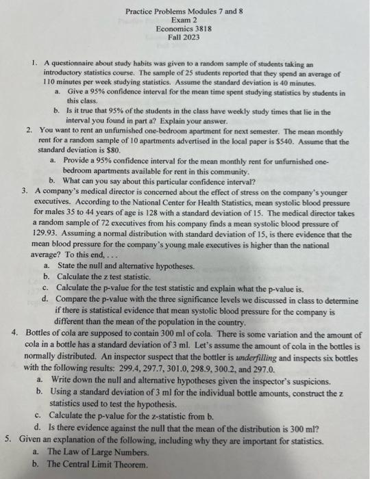 Practice Problems Modules 7 and 8 Exam 2 Economics | Chegg.com