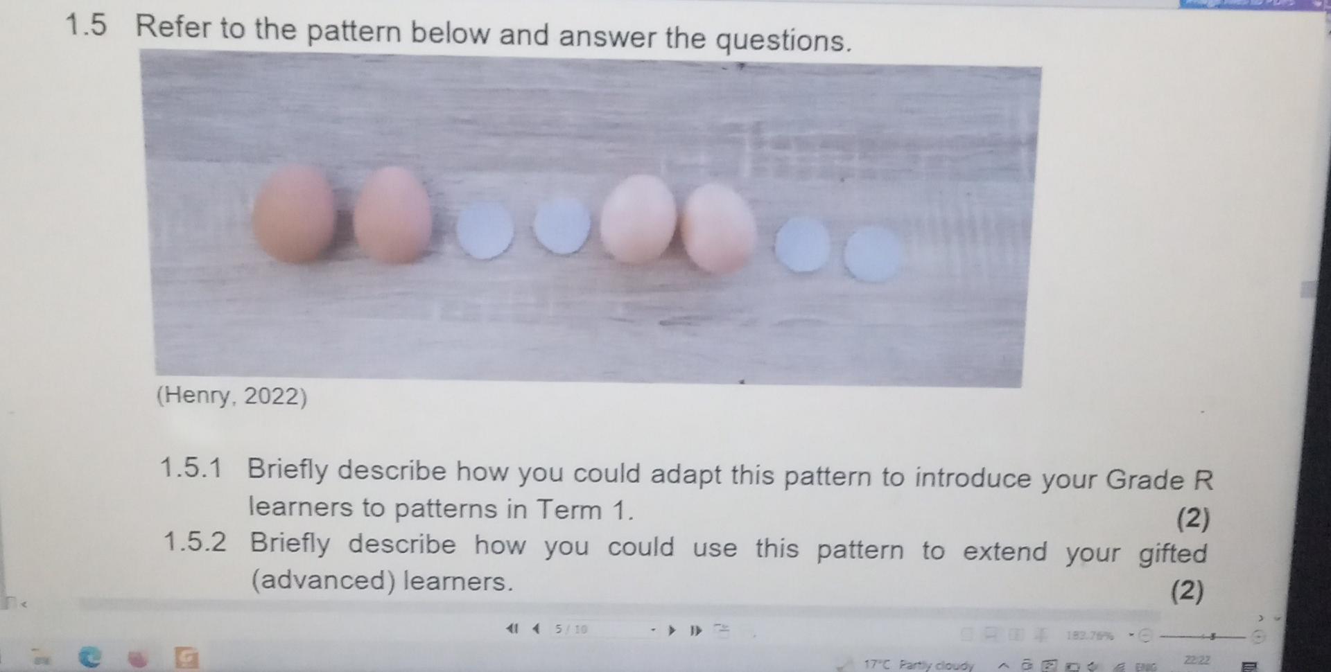 Solved 1.5 Refer to the pattern below and answer the | Chegg.com