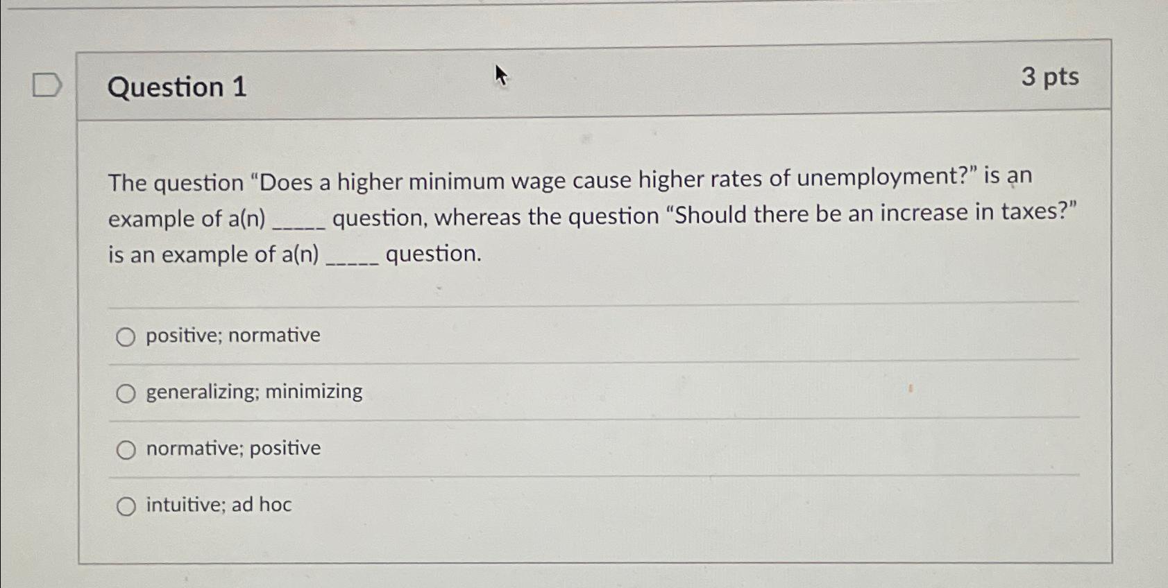 Solved Question 13 ﻿ptsThe question "Does a higher minimum | Chegg.com