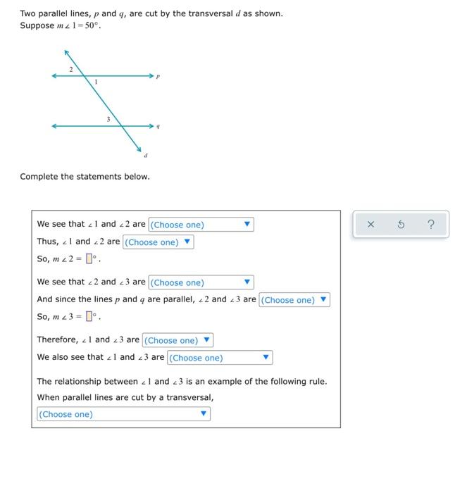 Solved Two parallel lines, p and q, are cut by the | Chegg.com