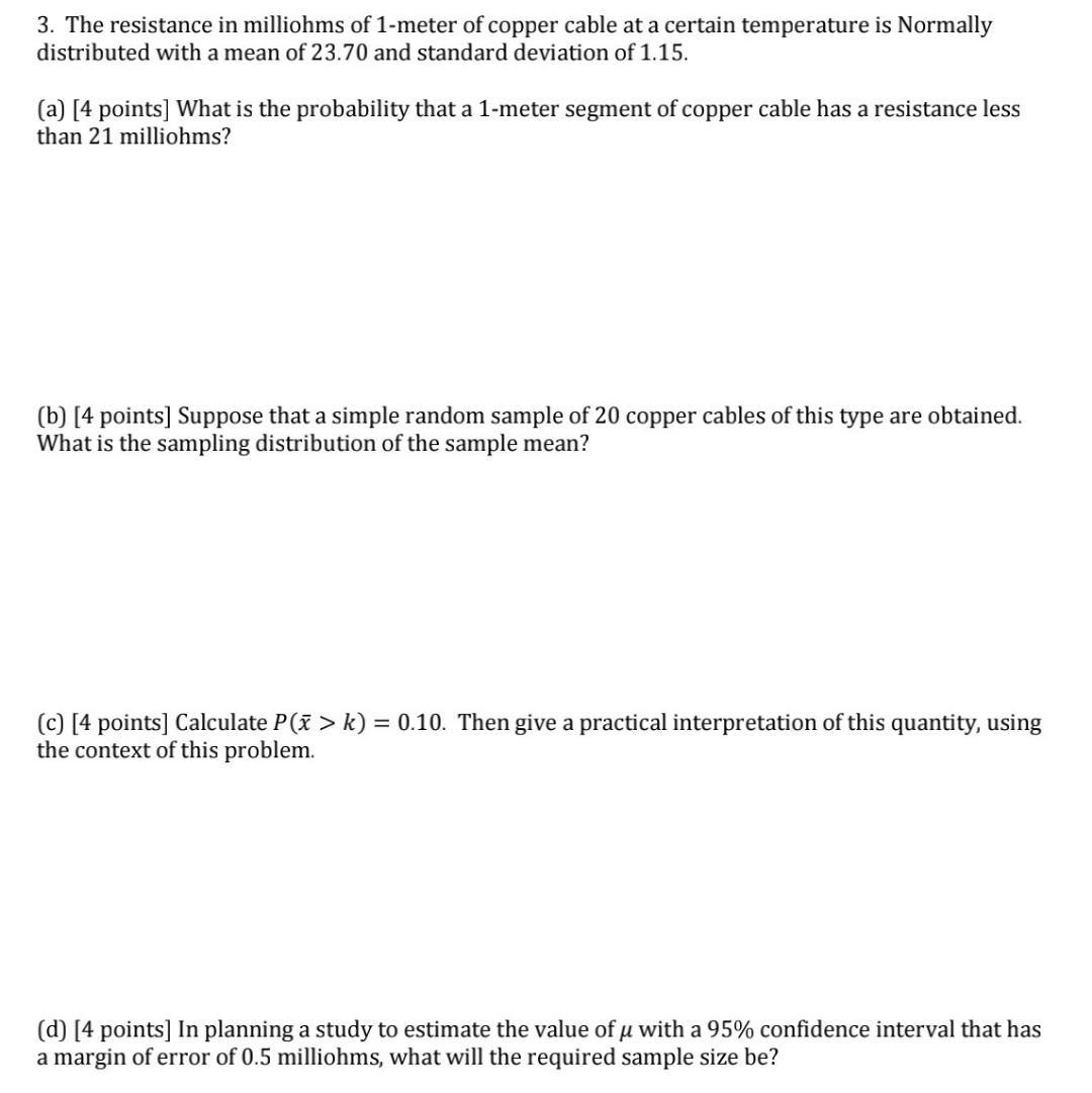Solved 3. The resistance in milliohms of 1-meter of copper | Chegg.com