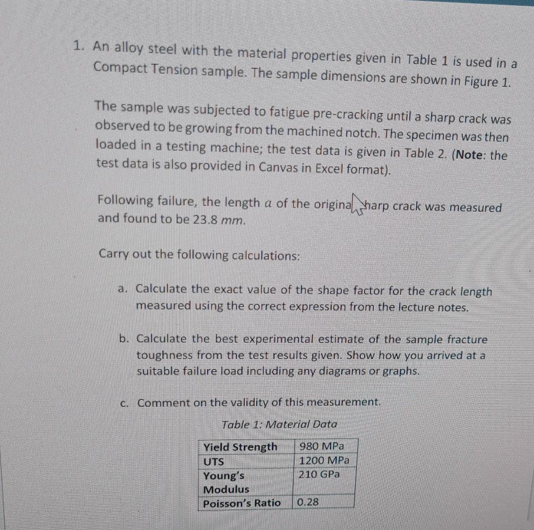 1. An alloy steel with the material properties given | Chegg.com