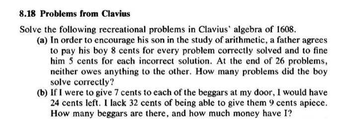 Solved 8.18 Problems from Clavius Solve the following | Chegg.com
