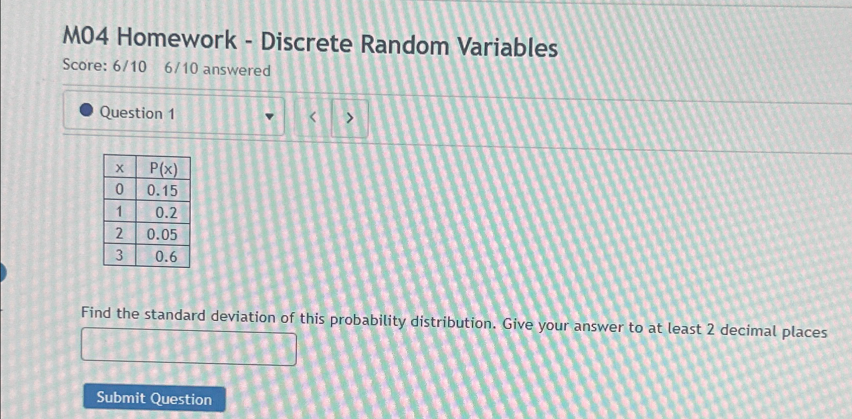 Solved M04 ﻿Homework - ﻿Discrete Random VariablesScore: | Chegg.com