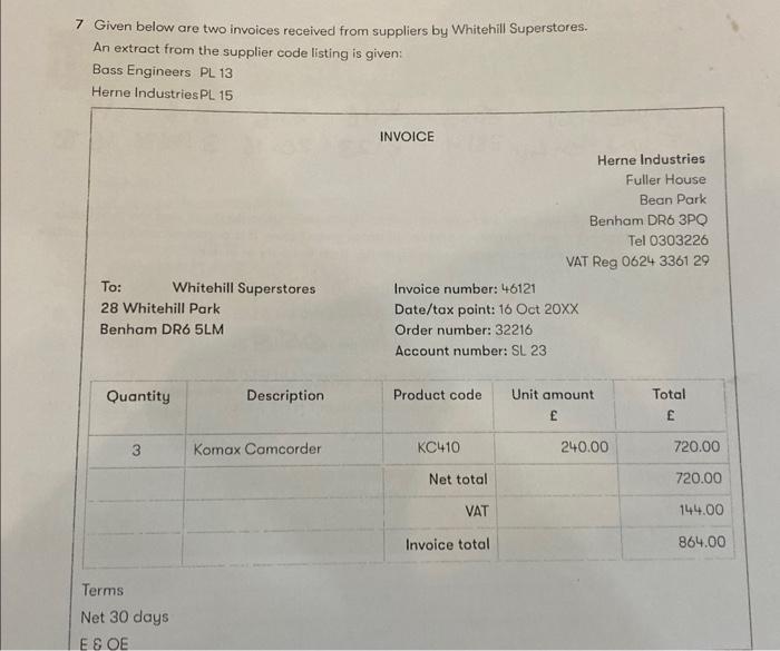 Solved Total 7 Given below are two invoices received from | Chegg.com