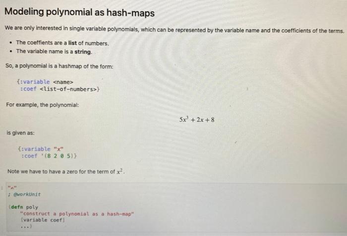 Solved Modeling polynomial as hash-maps We are only | Chegg.com