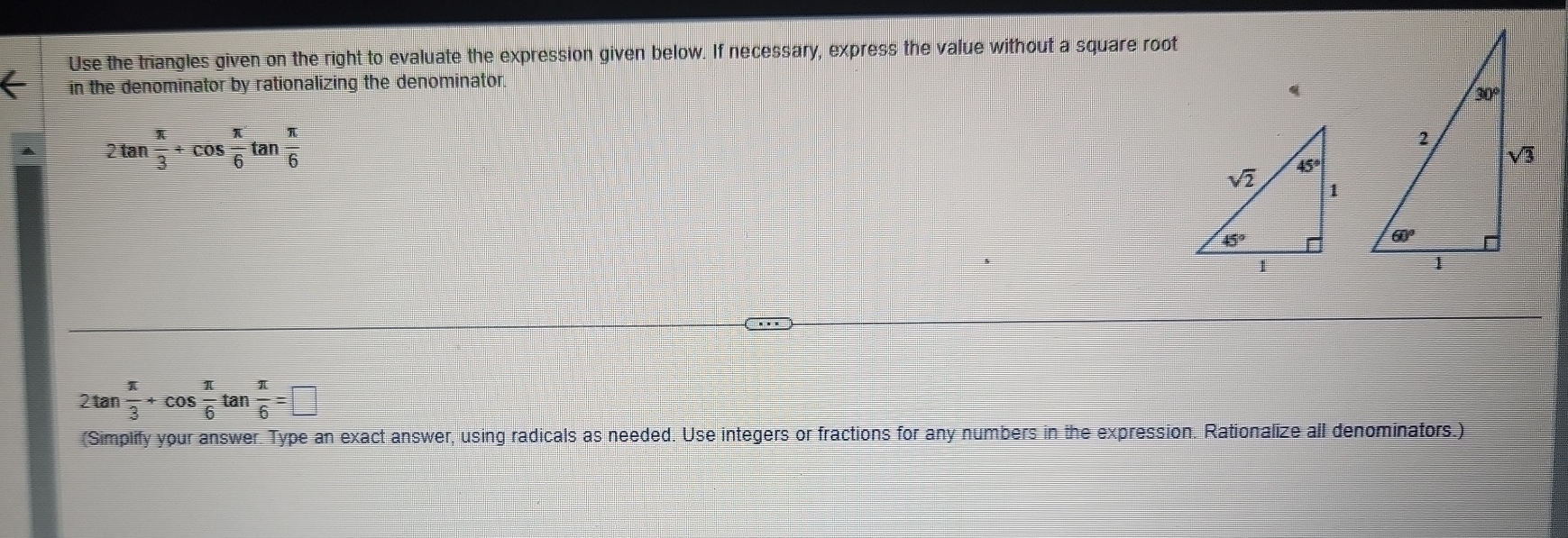 Solved Use the triangles given on the right to evaluate the | Chegg.com
