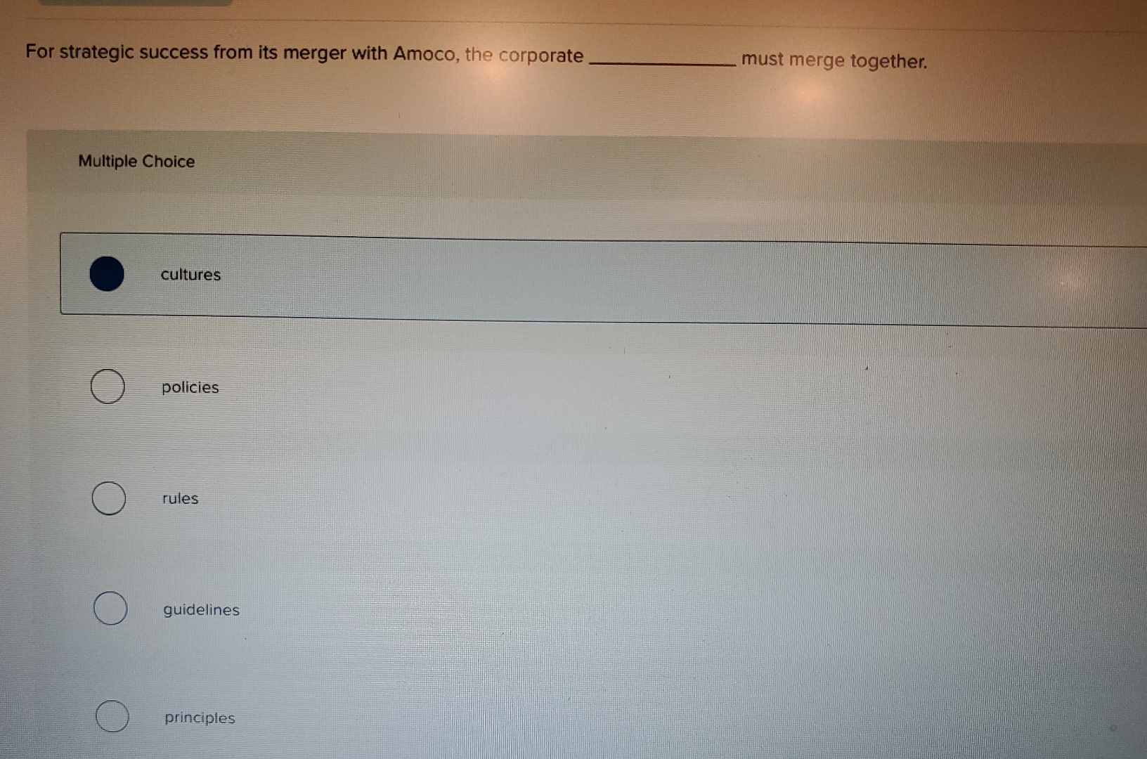 Solved For strategic success from its merger with Amoco, the | Chegg.com