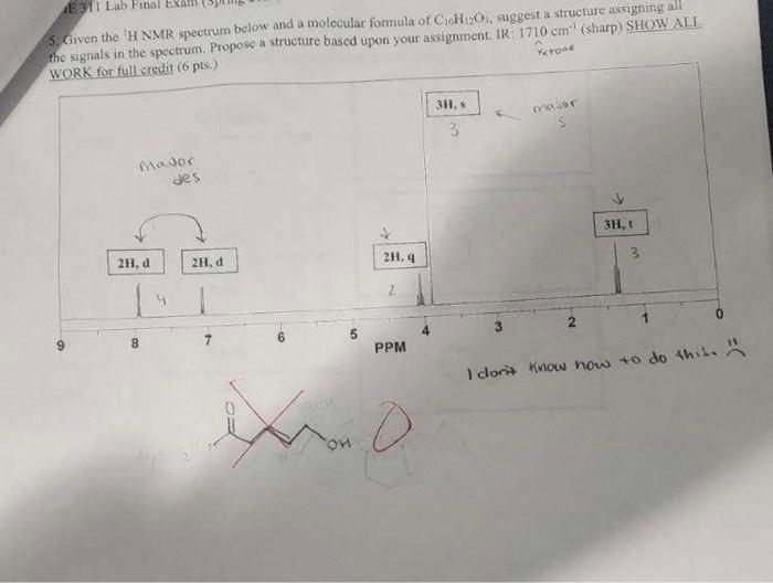 Solved 5. Given the 'H NMR spectrum below and a molecular | Chegg.com