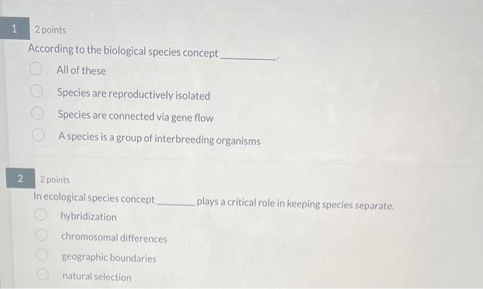 According to the biological species concept All of | Chegg.com