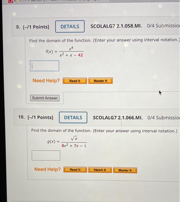 Solved 9. [-/1 Points] DETAILS SCOLALG7 2.1.058.MI. 0/4 | Chegg.com