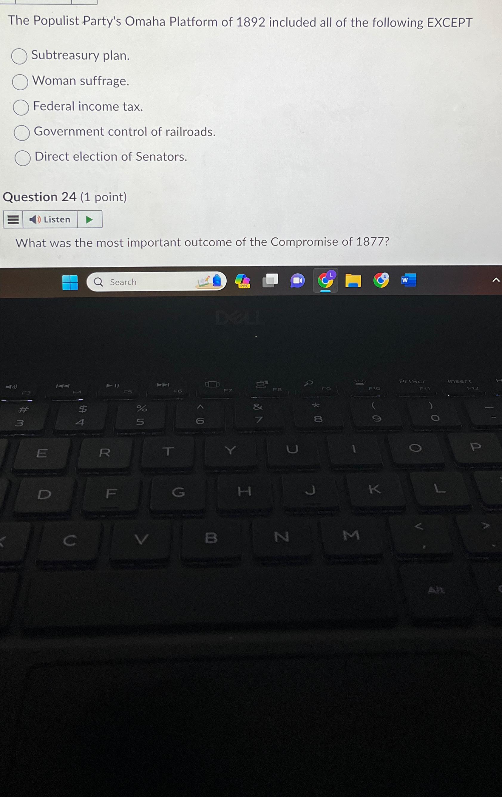 Solved The Populist Party's Omaha Platform of 1892 ﻿included | Chegg.com