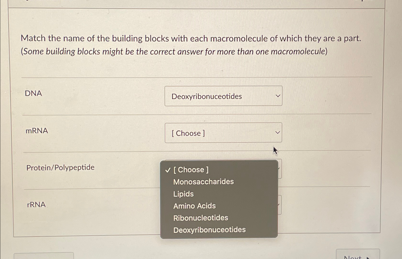 Solved Match the name of the building blocks with each | Chegg.com