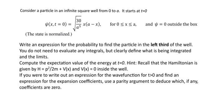 Solved Consider a particle in an infinite square well from 0 | Chegg.com