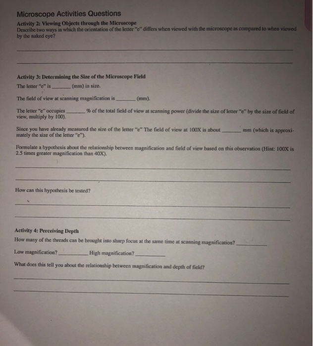 Microscope Activities Questions Activity 2: Viewing | Chegg.com