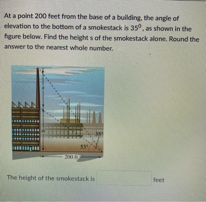 Solved At a point 200 feet from the base of a building, the | Chegg.com