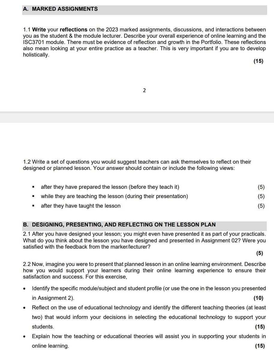 1.1 Write your reflections on the 2023 marked | Chegg.com