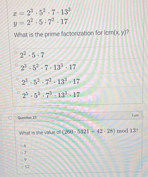 Solved x=23⋅52⋅7⋅133y=22⋅5⋅72⋅17 What is the prime | Chegg.com