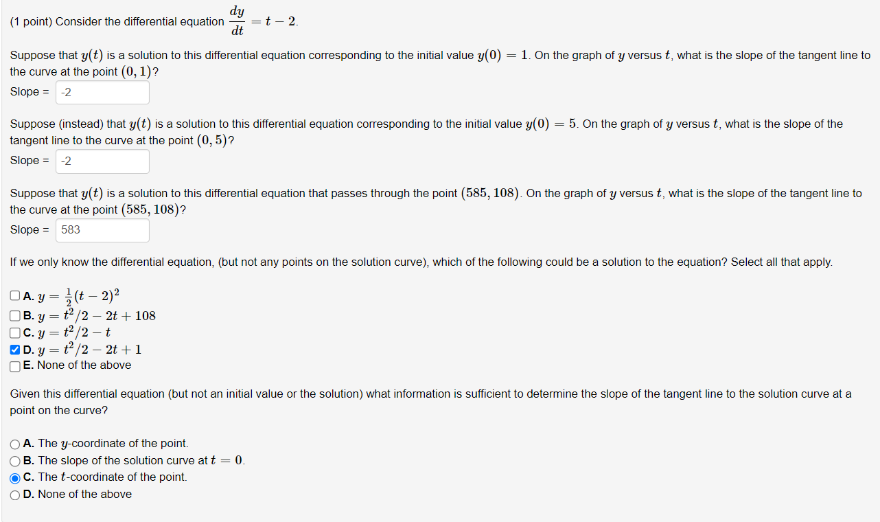 Solved (1 ﻿point) ﻿Consider the differential equation | Chegg.com