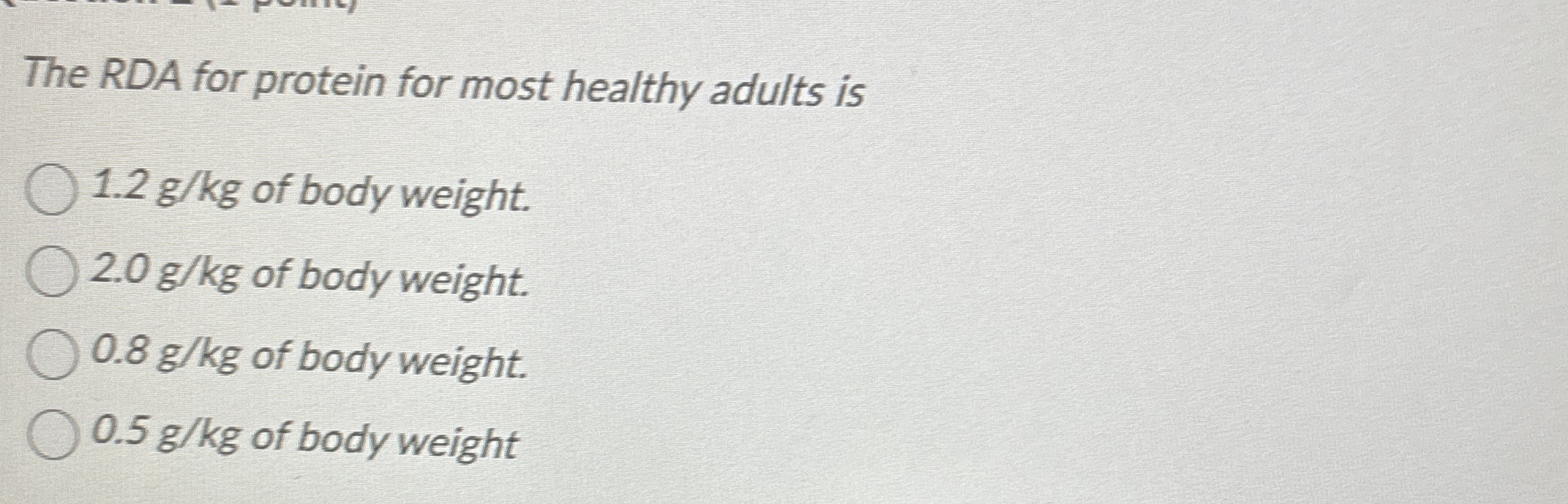 Solved The RDA for protein for most healthy adults is1.2gkg | Chegg.com