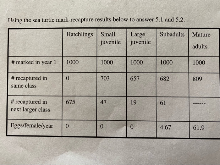 Using the sea turtle mark-recapture results below to | Chegg.com