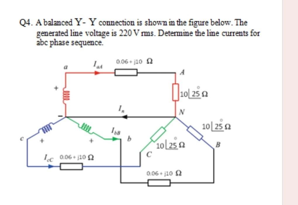 Solved Q4. A balanced Y-Y connection is shown in the figure | Chegg.com