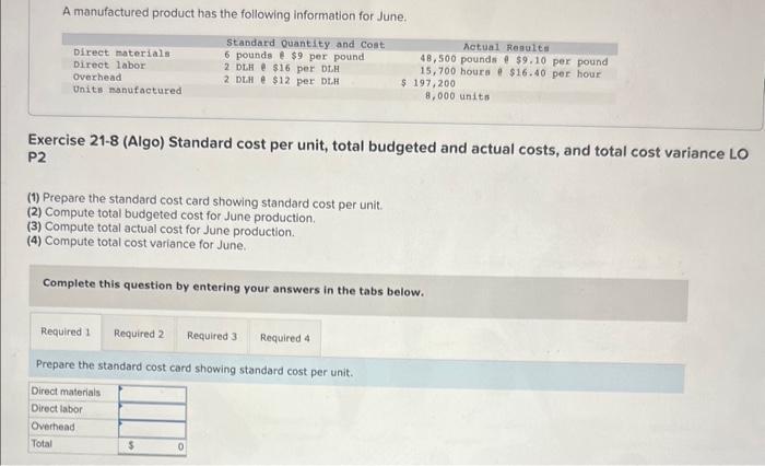 Solved A manufactured product has the following information | Chegg.com