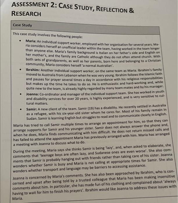Solved ASSESSMENT 2: CASE STUDY, REFLECTION & RESEARCH Case | Chegg.com