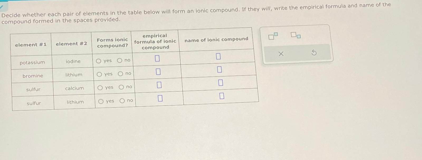 Solved Decide whether each pair of elements in the table | Chegg.com