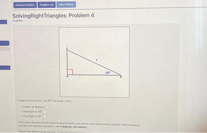 Solved SolvingRightTriangles: Problem 4 (7 point) If angle 6 | Chegg.com