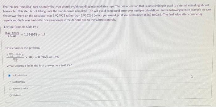 Solved The "No pre-rounding" rule is simply that you should | Chegg.com
