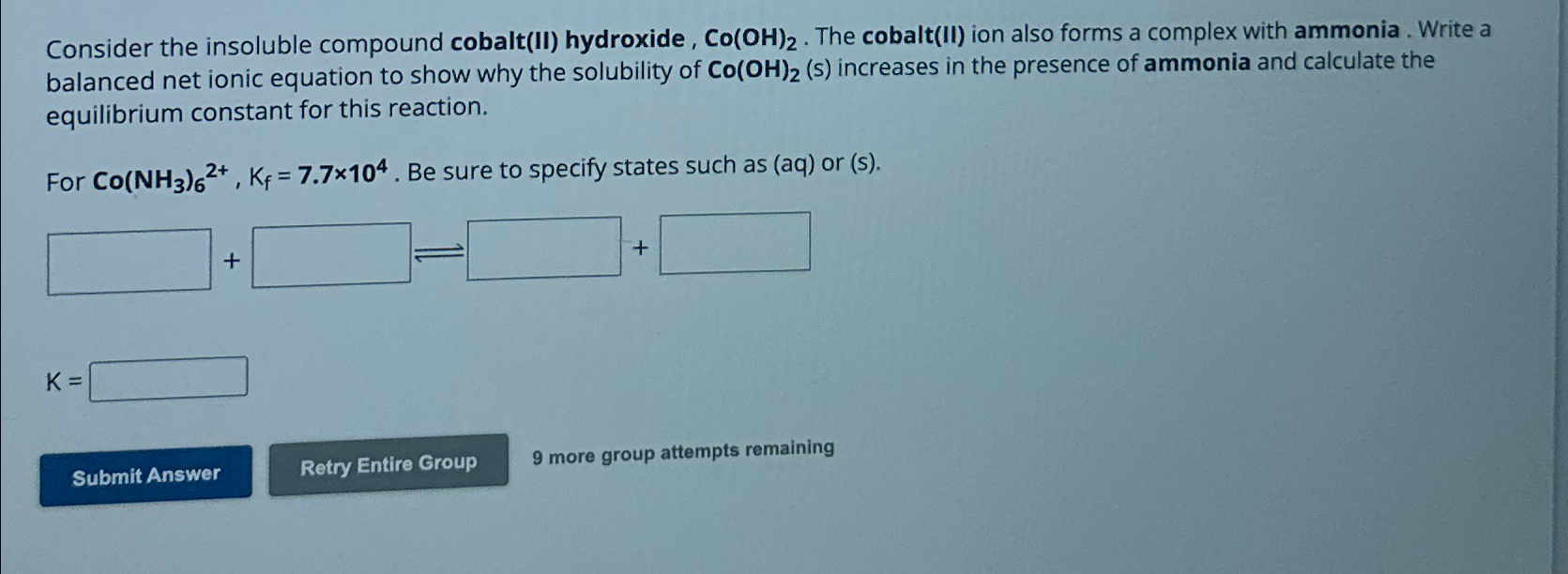 Solved Consider the insoluble compound cobalt(II) | Chegg.com