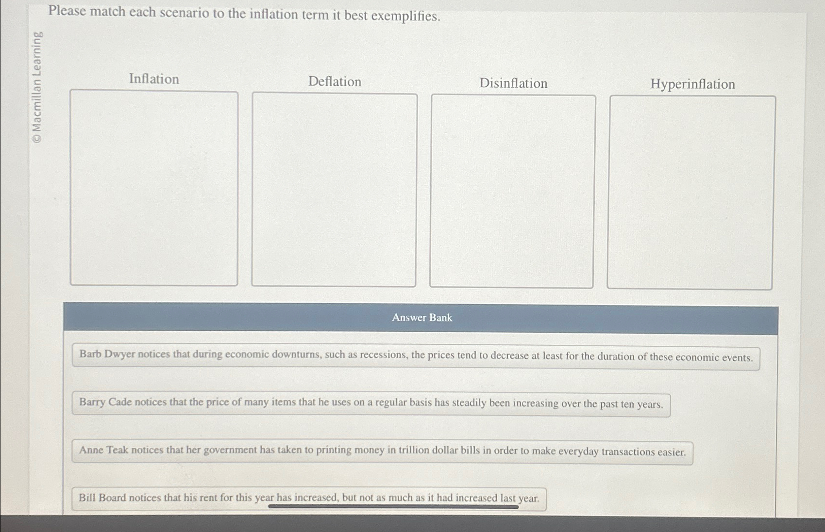 Solved Please match each scenario to the inflation term it | Chegg.com