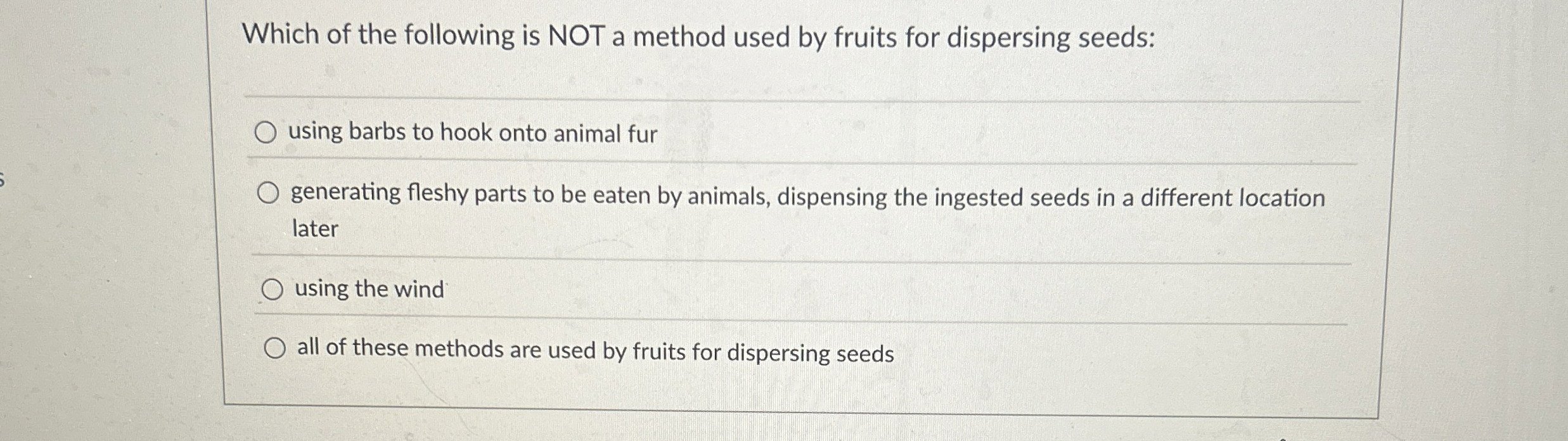 Solved Which of the following is NOT a method used by fruits | Chegg.com
