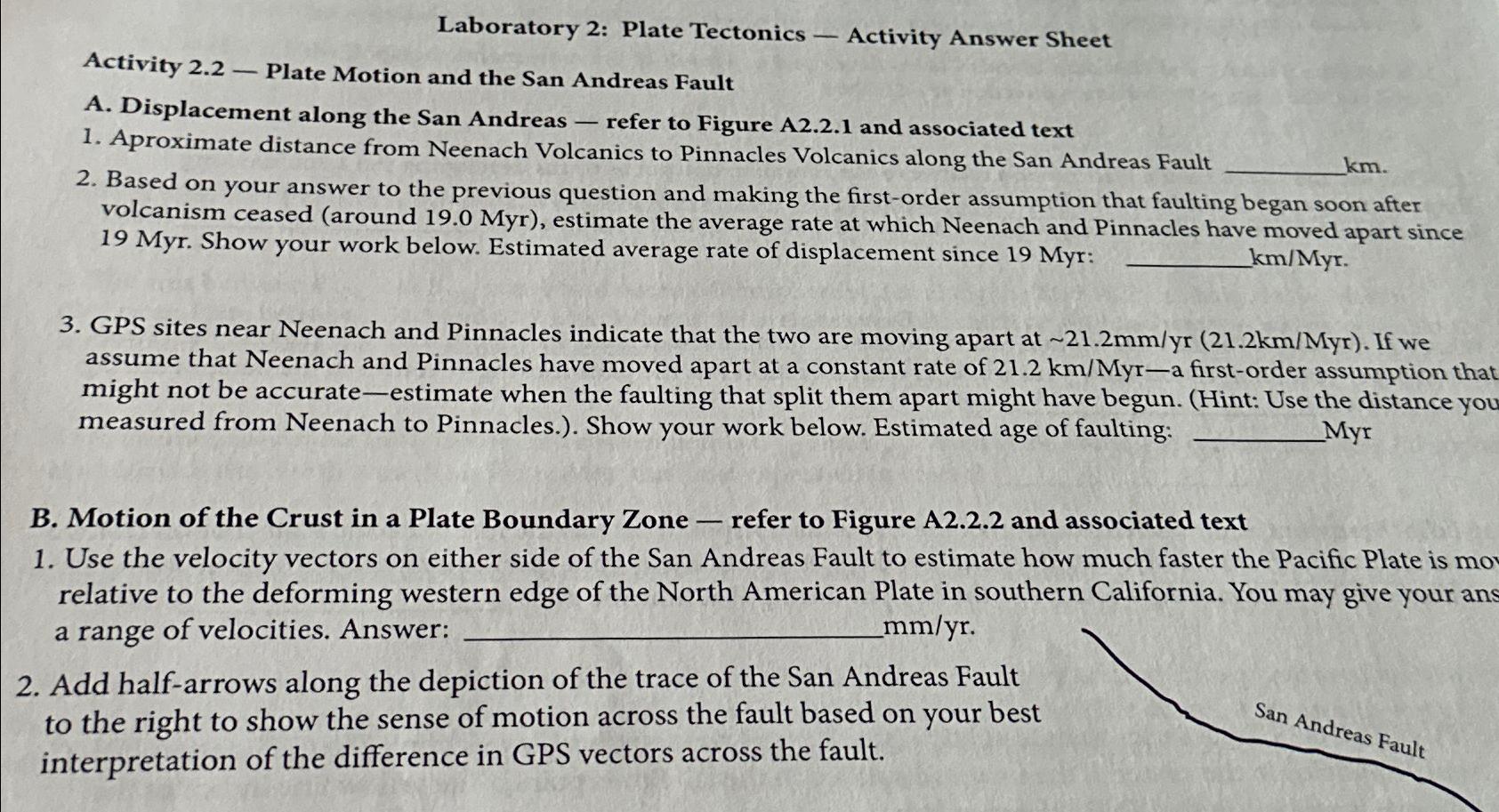 Solved Laboratory 2: Plate Tectonics - Activity Answer | Chegg.com
