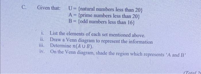 Solved Given that: U= \{natural numbers less than 20} A={ | Chegg.com
