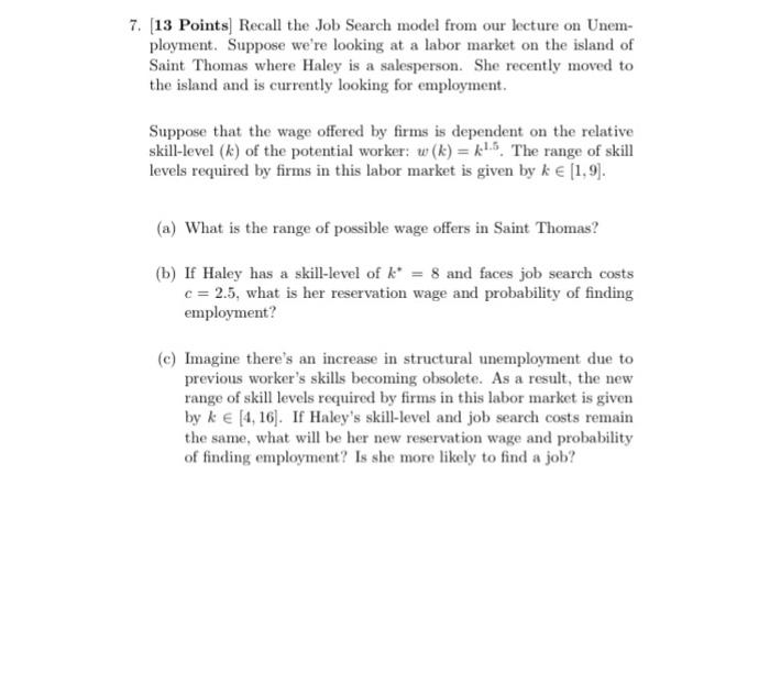 Solved 7. (13 PointsRecall the Job Search model from our | Chegg.com