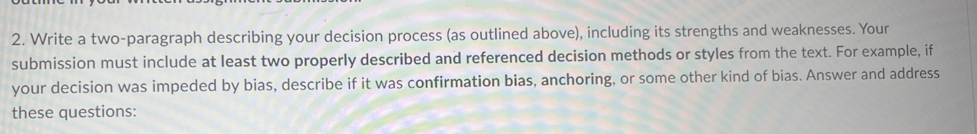 Solved Write a two-paragraph describing your decision | Chegg.com