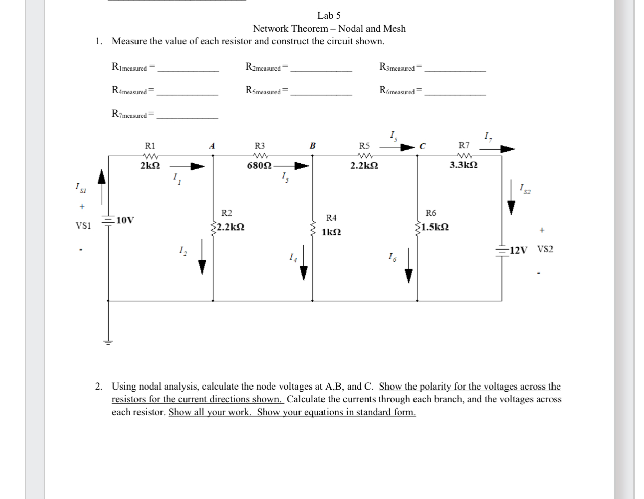 Solved Lab 5Network Theorem - ﻿Nodal and MeshMeasure the | Chegg.com